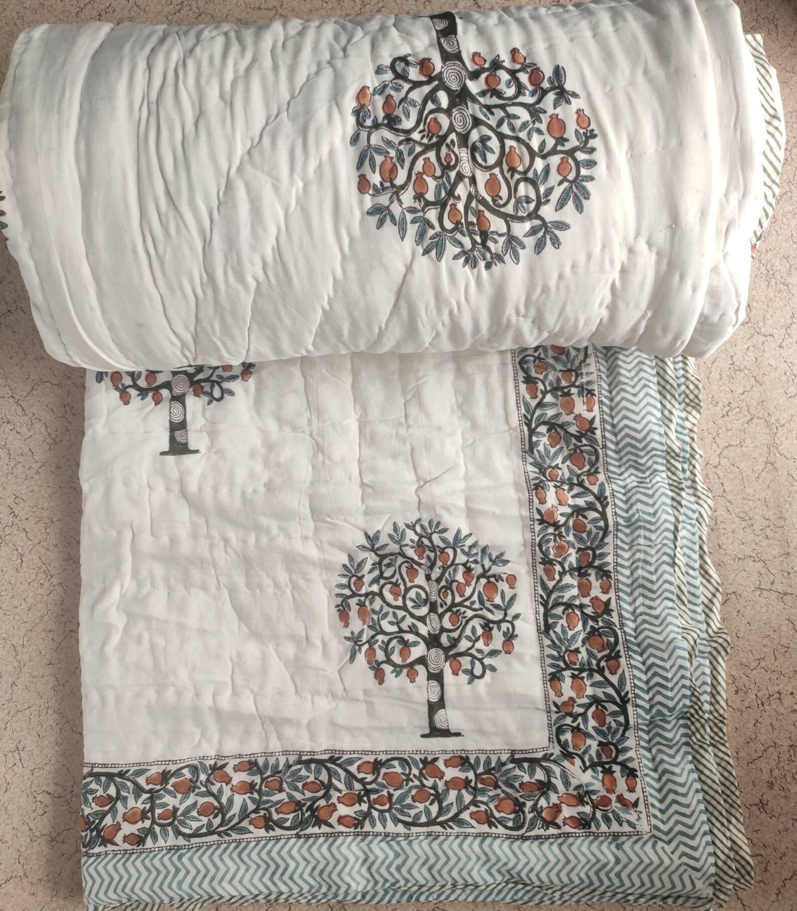 Hand Block Printed Floral Design Reversible Organic Cotton - Etsy