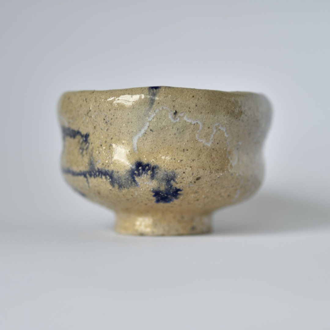 Raku Pottery Matcha Chawan. Light Warm Gray With Blue Smears. - Etsy