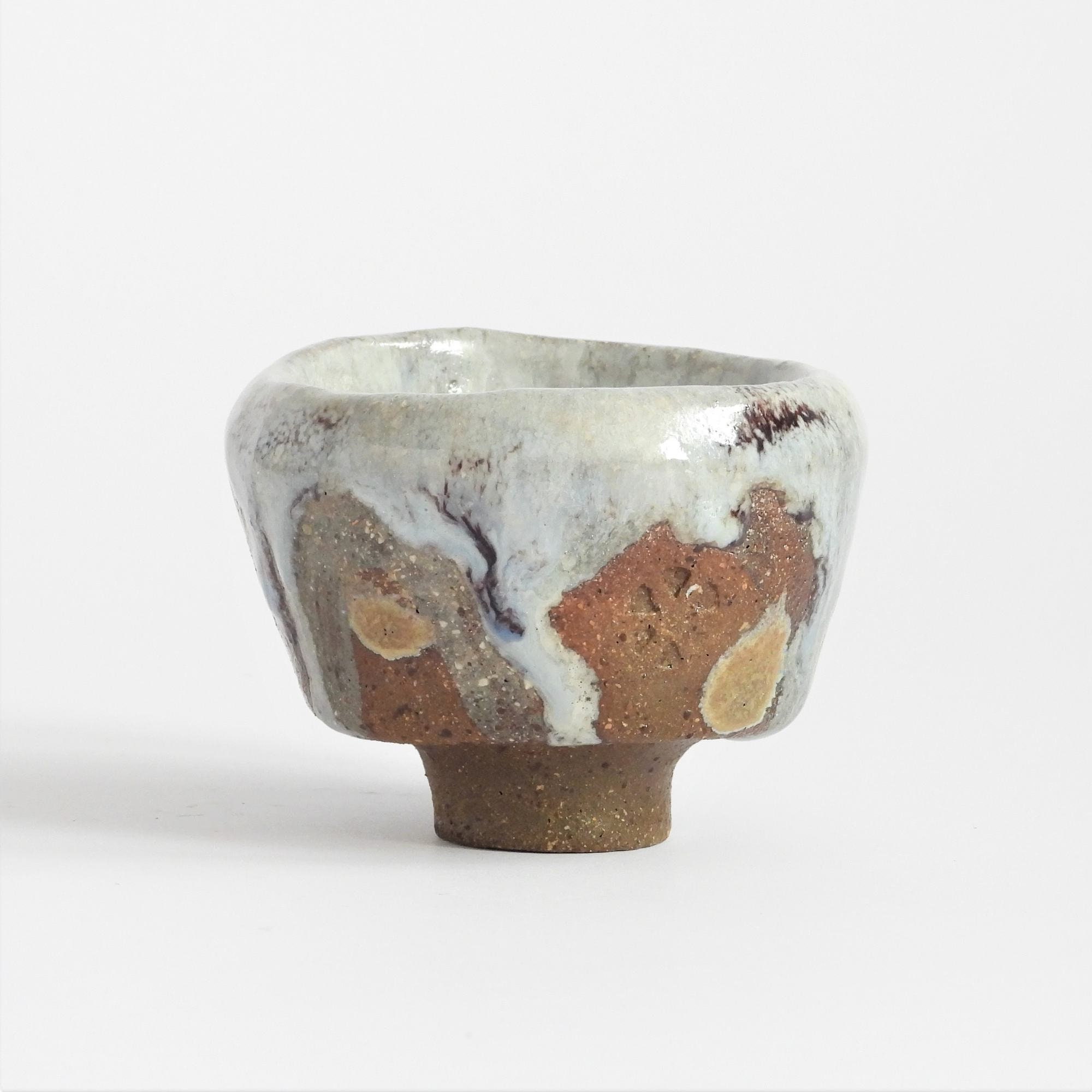 Small Raku Pottery Chawan With Dripped Glaze. White Beige - Etsy