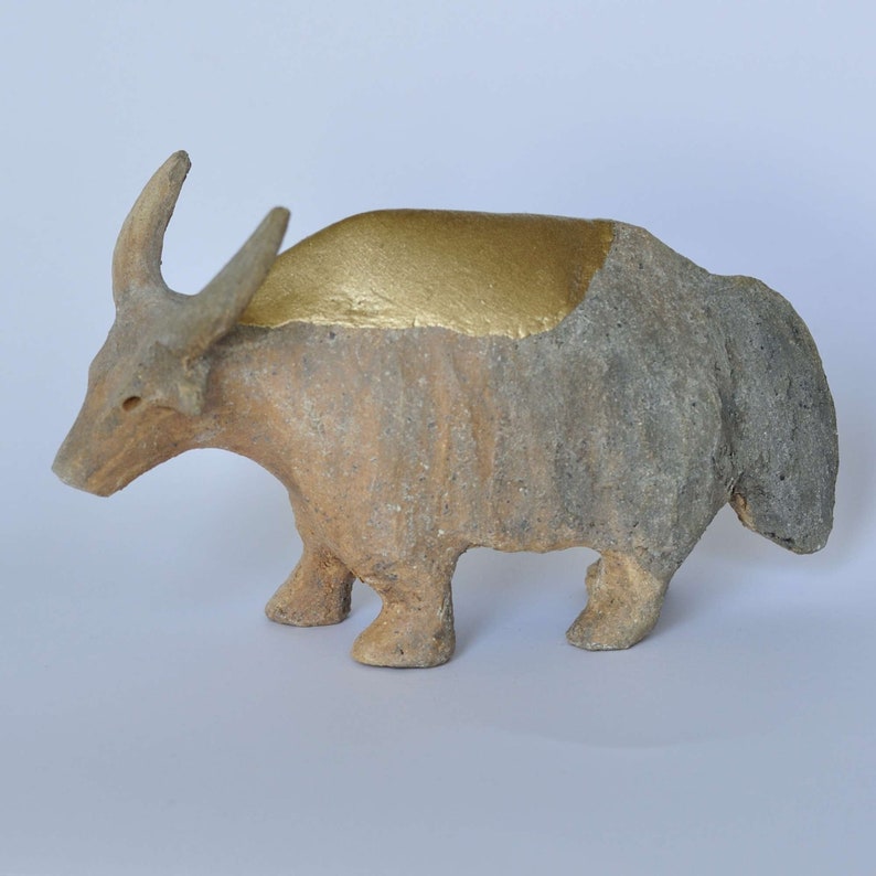 Tibetan Yak. Ceramic Sculpture of a Yak. Bisque and Kintsugi. Raku ...