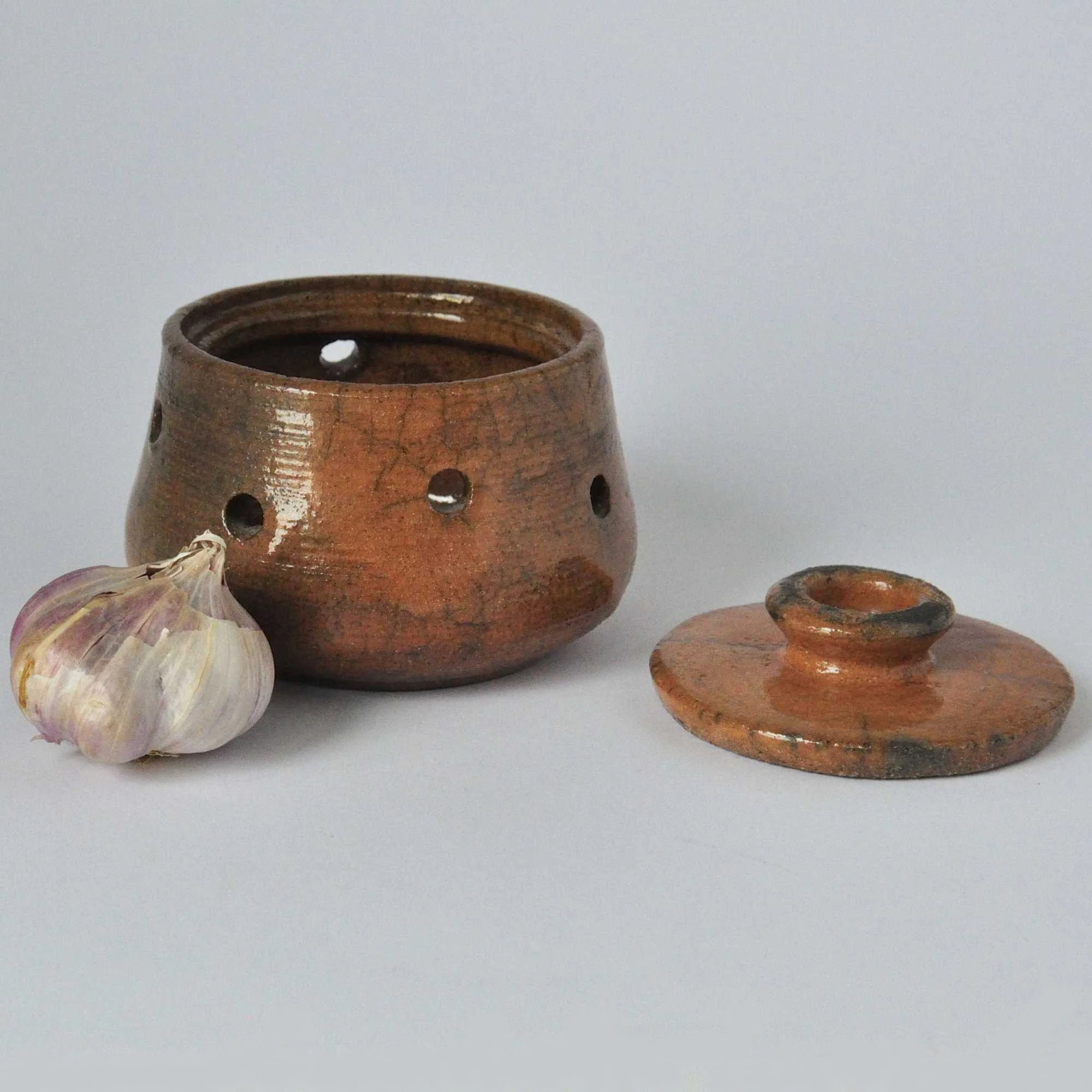 Raku Ceramic Garlic Keeper. Brown Jar With Craquelure. - Etsy
