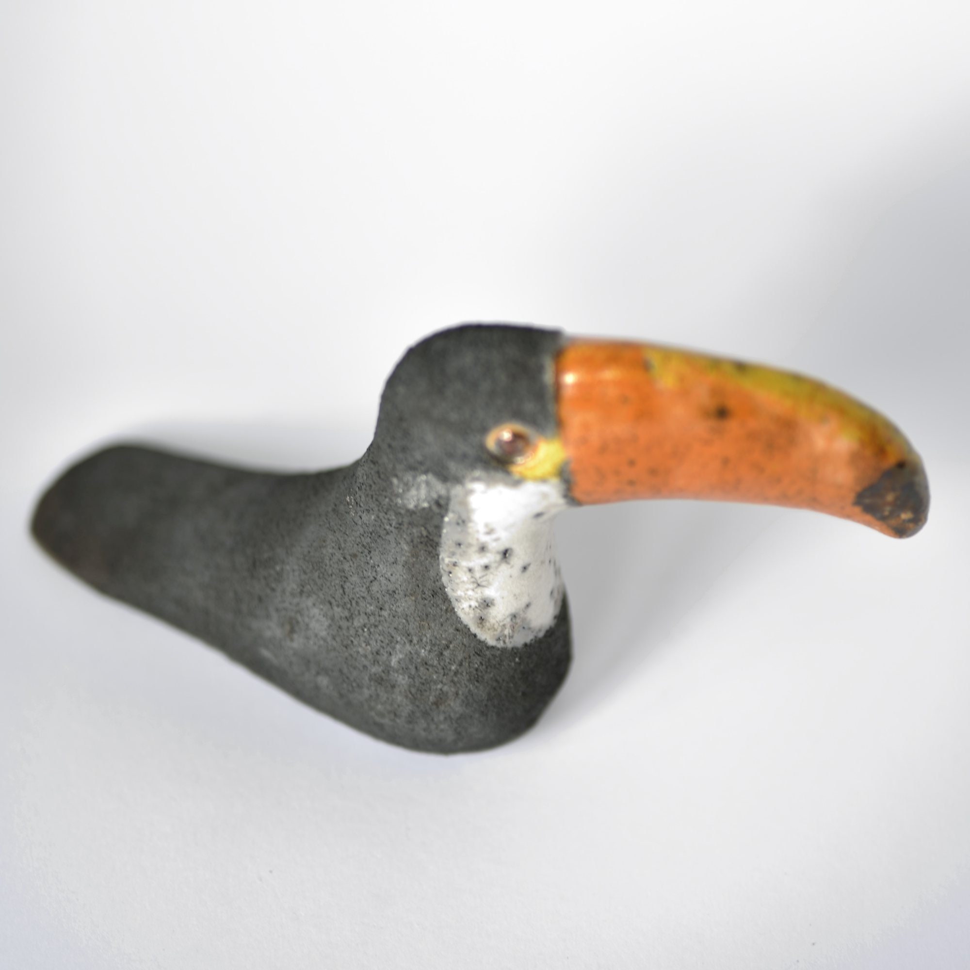 Raku Pottery Ceramic Dark Grey Bird Figurine With White Throat and ...