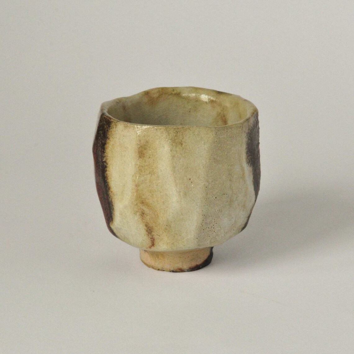 Asymmetric Chawan in the Color of Ivory and Beige With Brown Smears ...