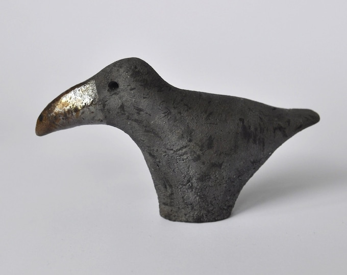 Raku Pottery Ceramic Dark Gray Raven With a Brown Shiny Beak. Bird Raku ...
