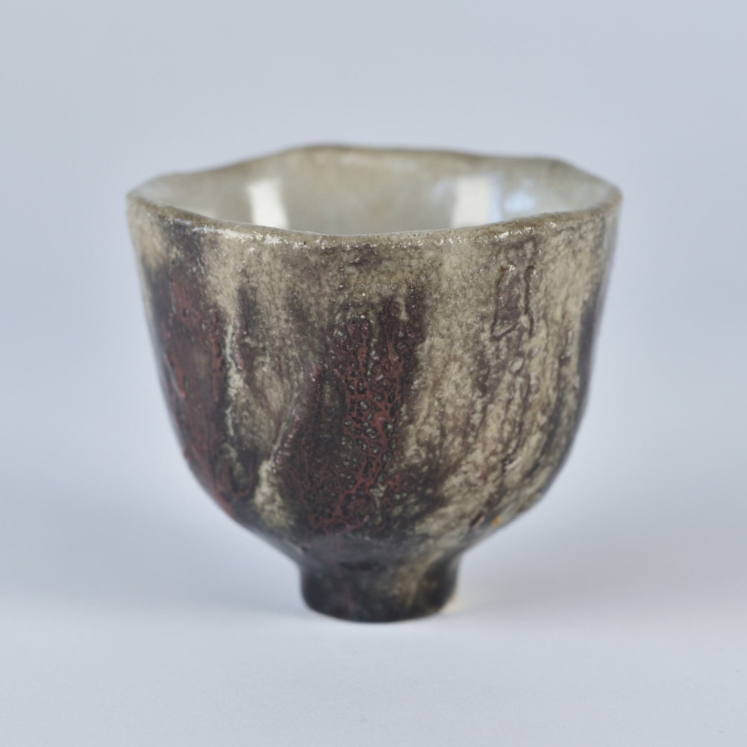 Raku Pottery Chawan. Light Grey Dark Brown, and Red Copper Smears. With ...