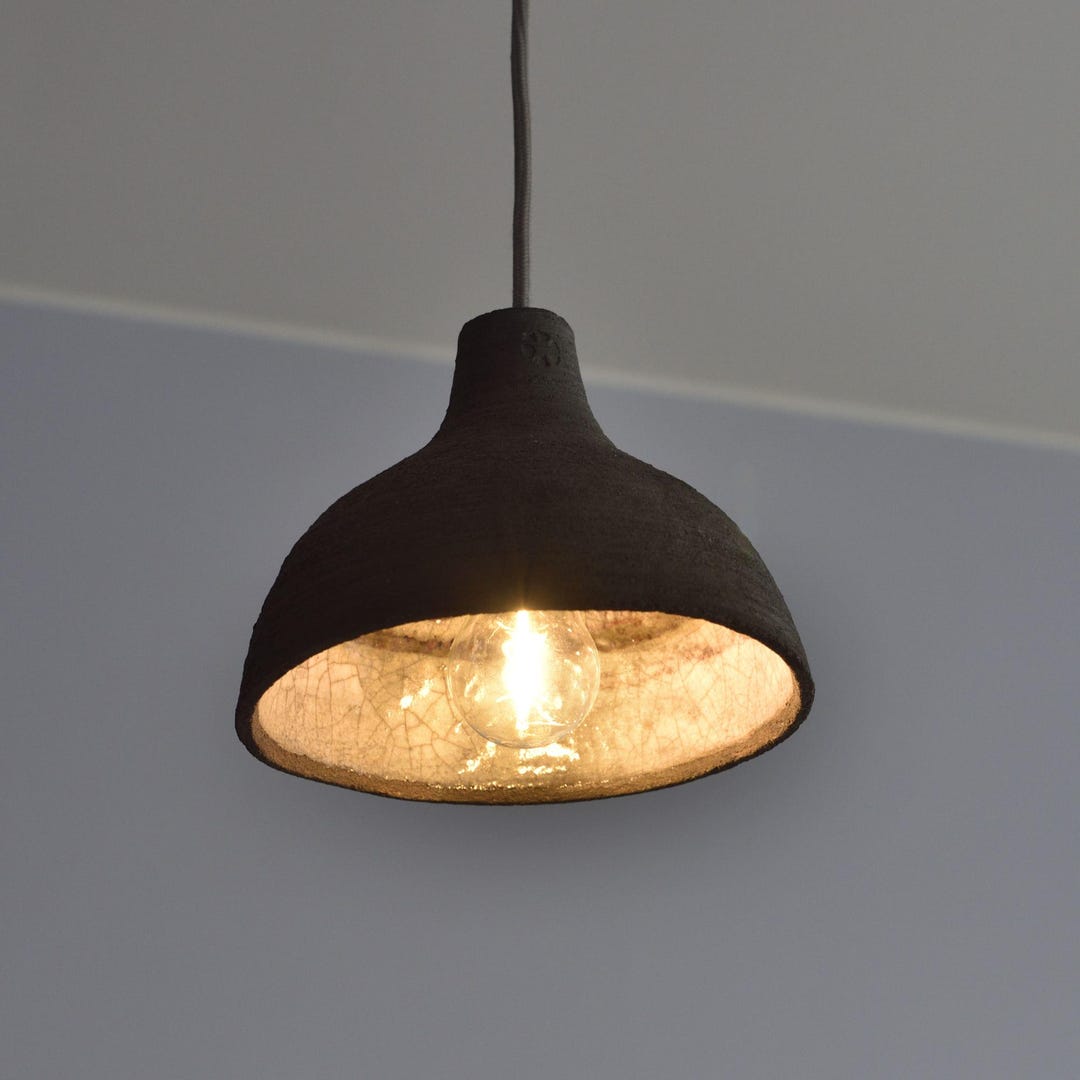 Raku Ceramic Pendant Lamp: Carved Texture, White Crackle Glaze - Etsy