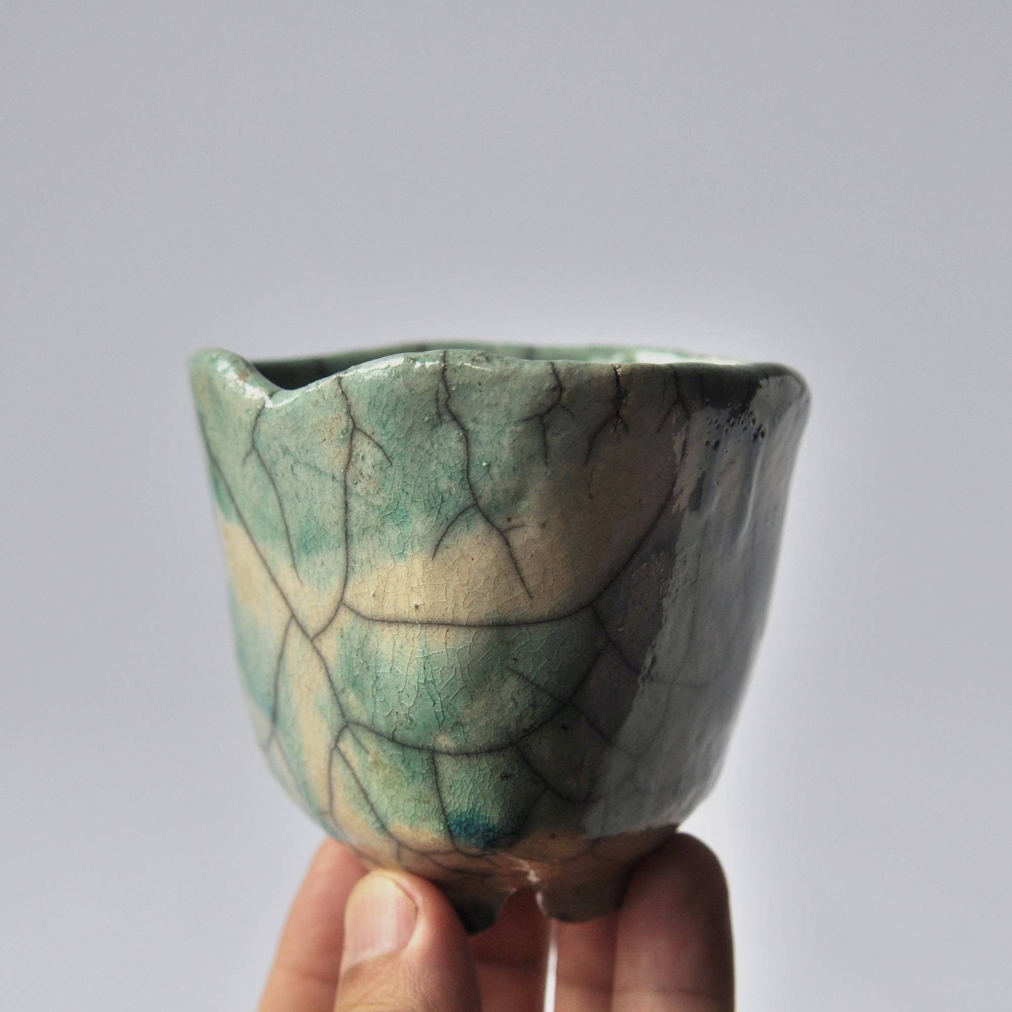 Asymmetric Turquoise-white Triangular Chawan. A Distinct - Etsy