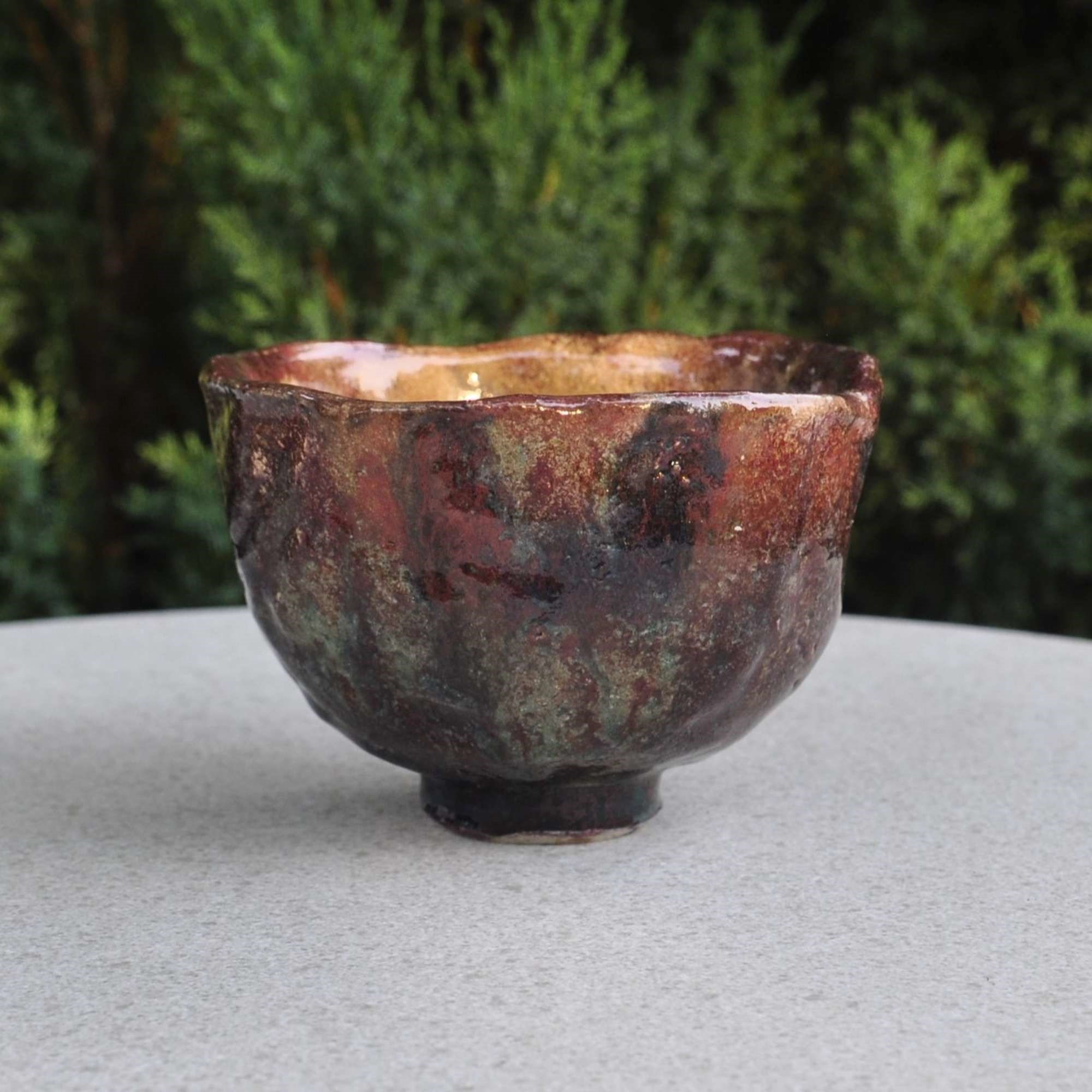 Raku Pottery Chawan – Brown Tea Bowl With Multicolour Smears - Etsy