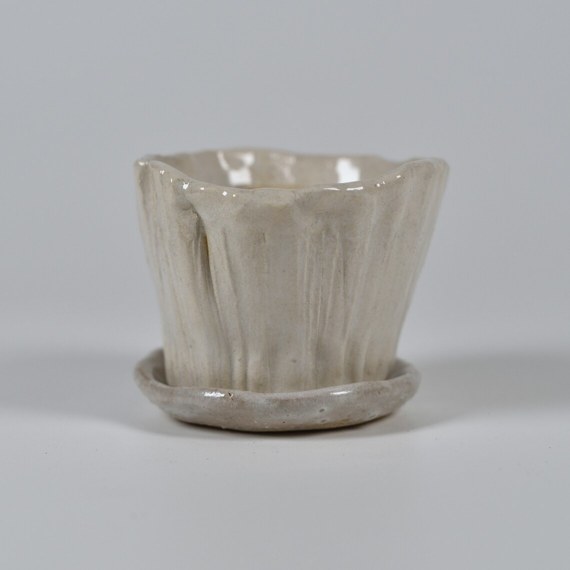 White Ceramic Planter With Saucer. Raku Pottery. - Etsy