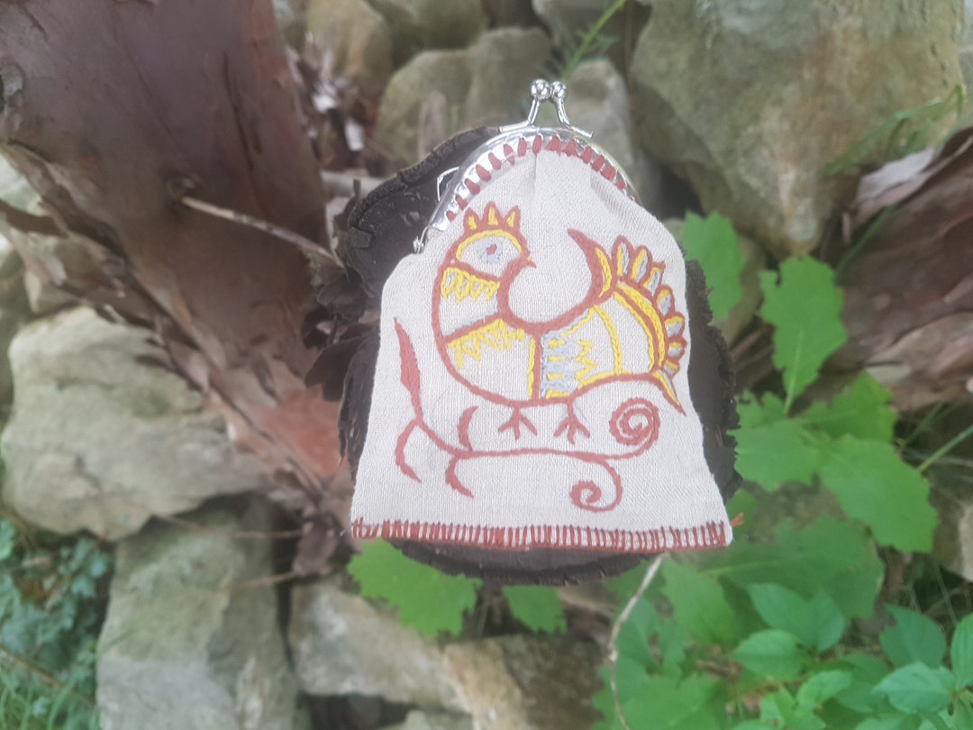Slavic Charm: Handcrafted Linen Wallet With Folk-inspired Bird Motif - Etsy