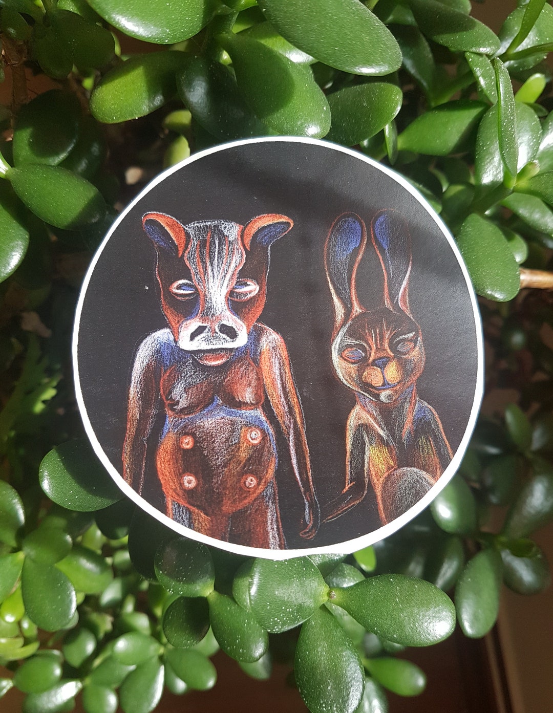 Round Sticker With a Cow and a Rabbit a Bit Human - Etsy