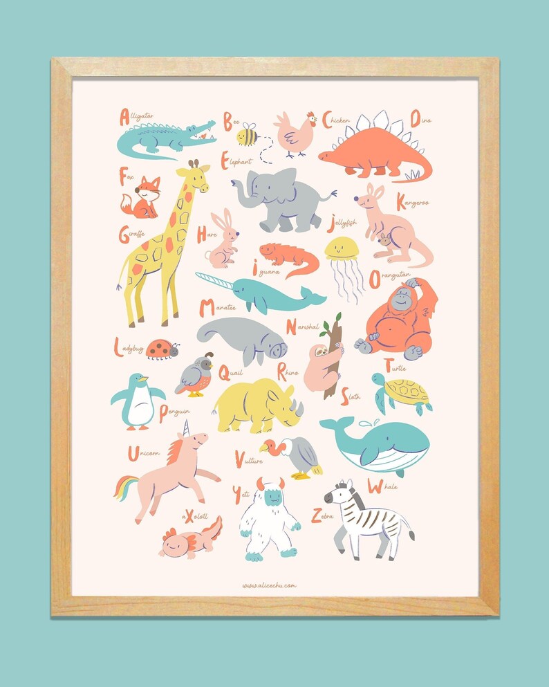 Animal Alphabet Poster ABC Nursery Art Kid's Art - Etsy
