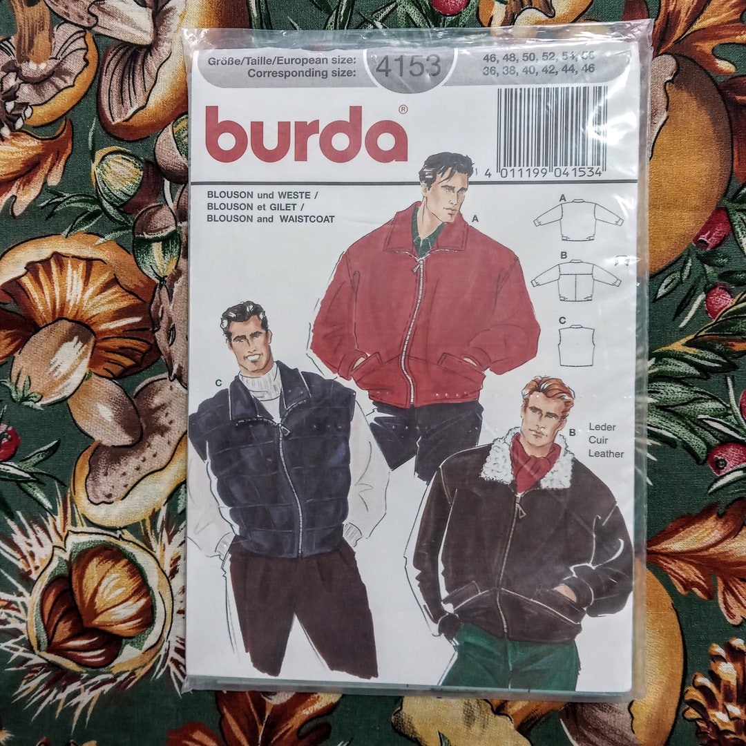 Burda 4153 1990s Bomber Jacket and Vest Pattern Zip Front Fleece Wool ...