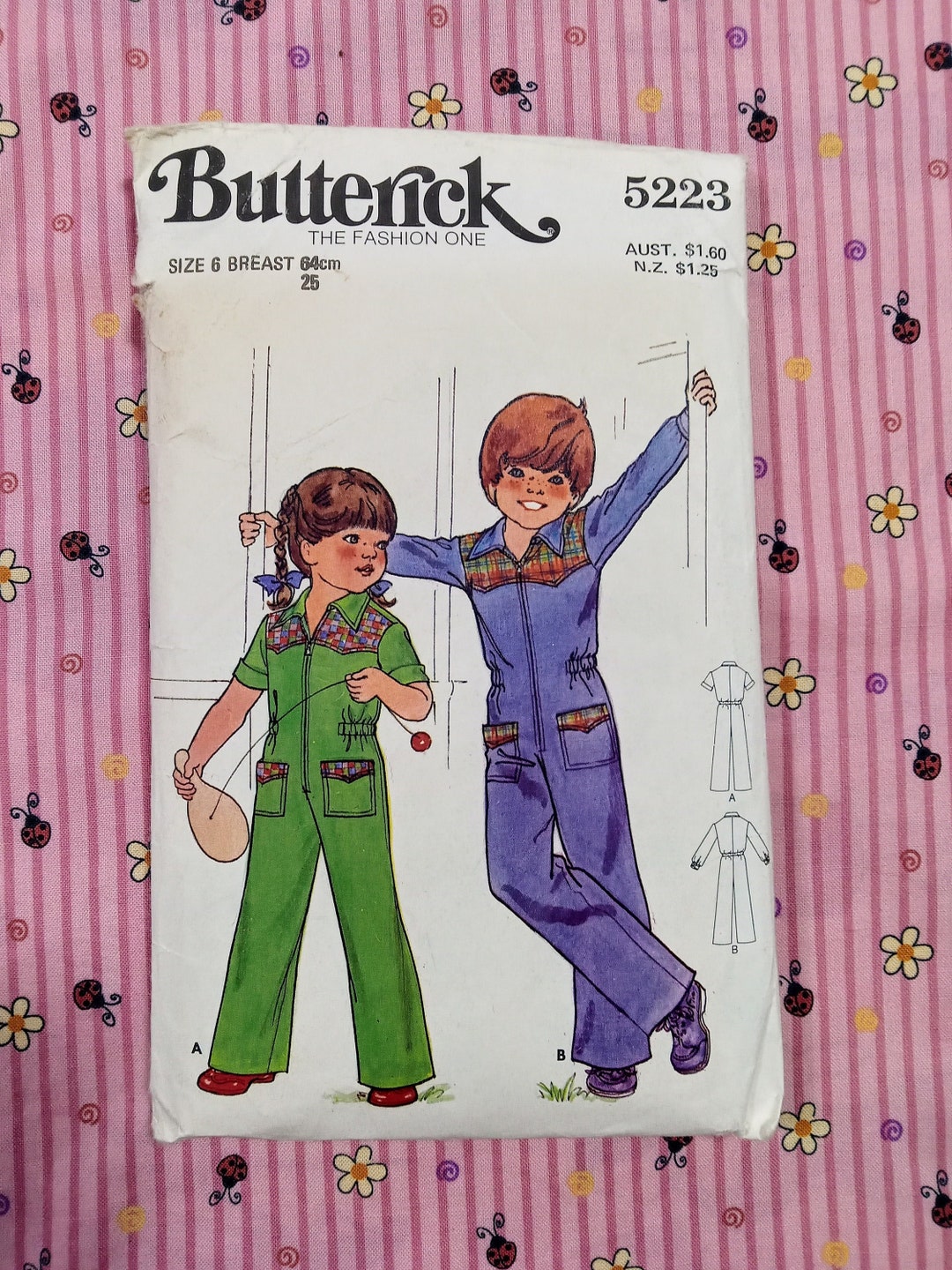 Retro Butterick 5223, Children's Jumpsuit Sewing Pattern, Size 6, Chest ...