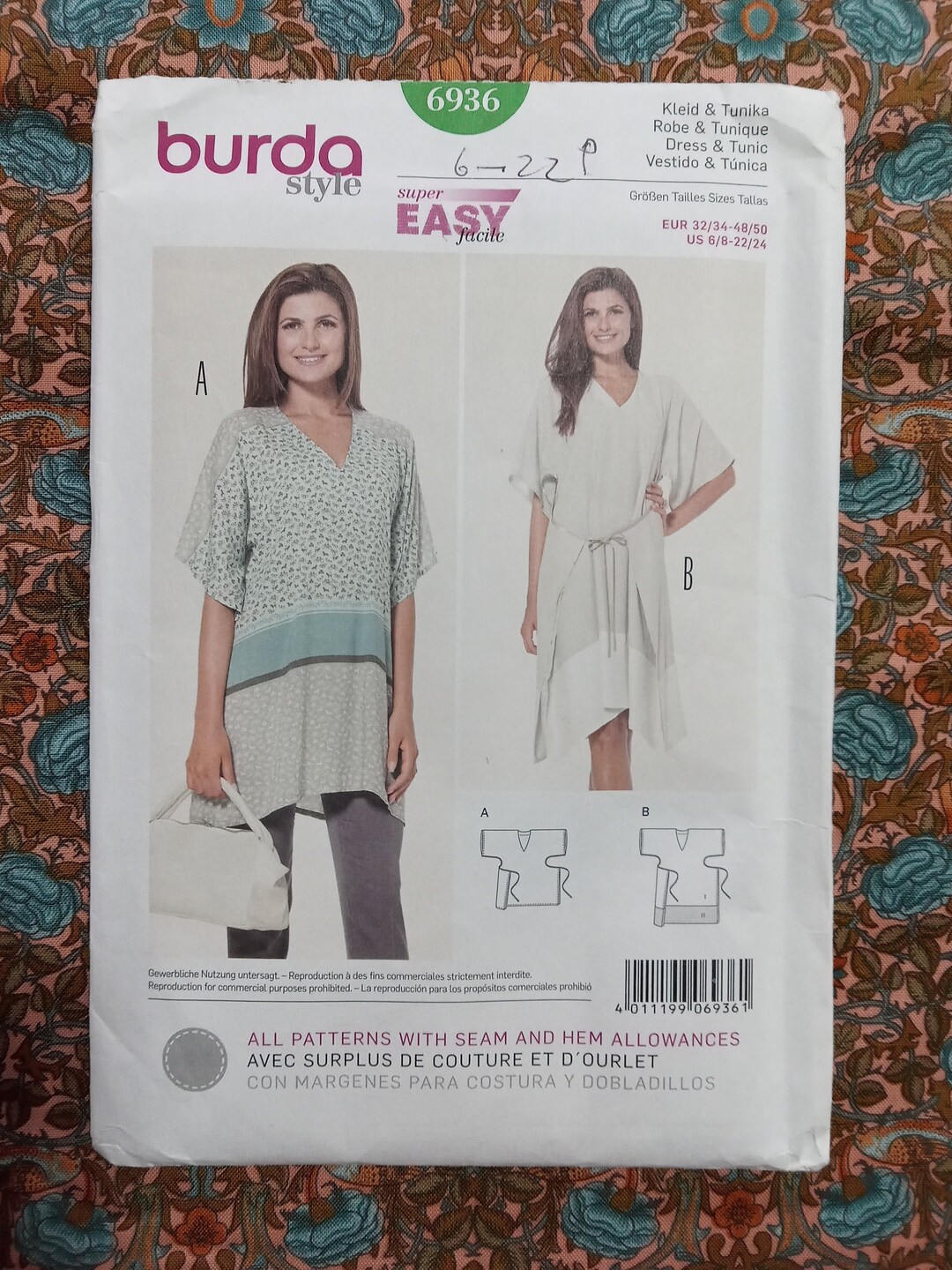 Misses' Dress and Tunic Sewing Pattern Burda 6936 Size 6-24 Bust 32-50 ...
