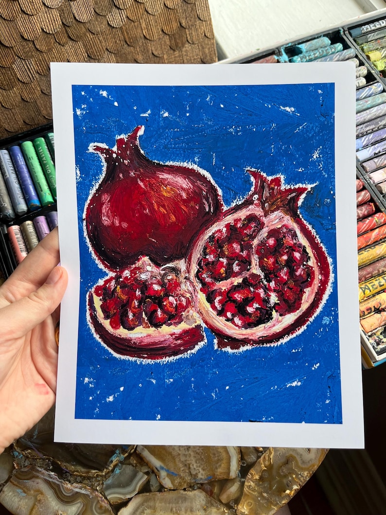 Oil Pastel Pomegranate Art Print | Fruit Kitchen Wall Art | Witchmxm ...