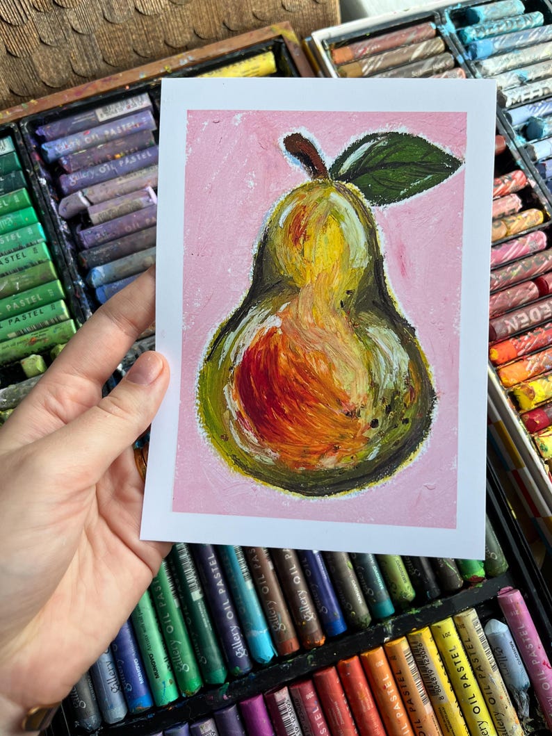 Oil Pastel Pear Art Print | Fruit & Kitchen Wall Art | Witchmxm Viral ...