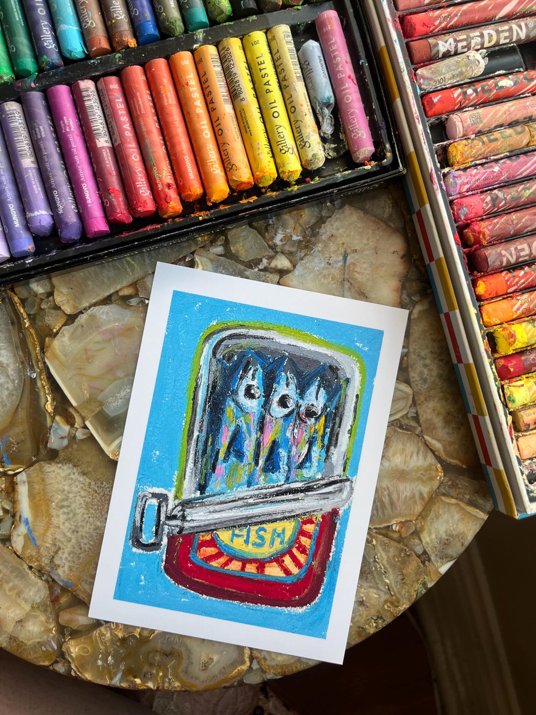 Oil Pastel Tinned Fish Art Print | Kitchen & Nautical Wall Art | Witchmxm Viral Tiktok Drawing ...
