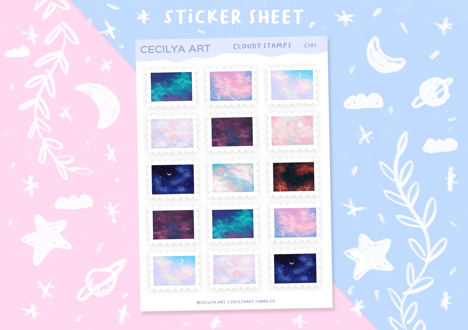 Aesthetic Cloud Stamp Stickers Sheet Sky and Moon Stickers - Etsy