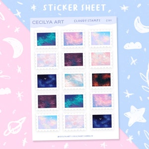 Aesthetic Cloud Stamp Stickers Sheet Sky and Moon Stickers - Etsy