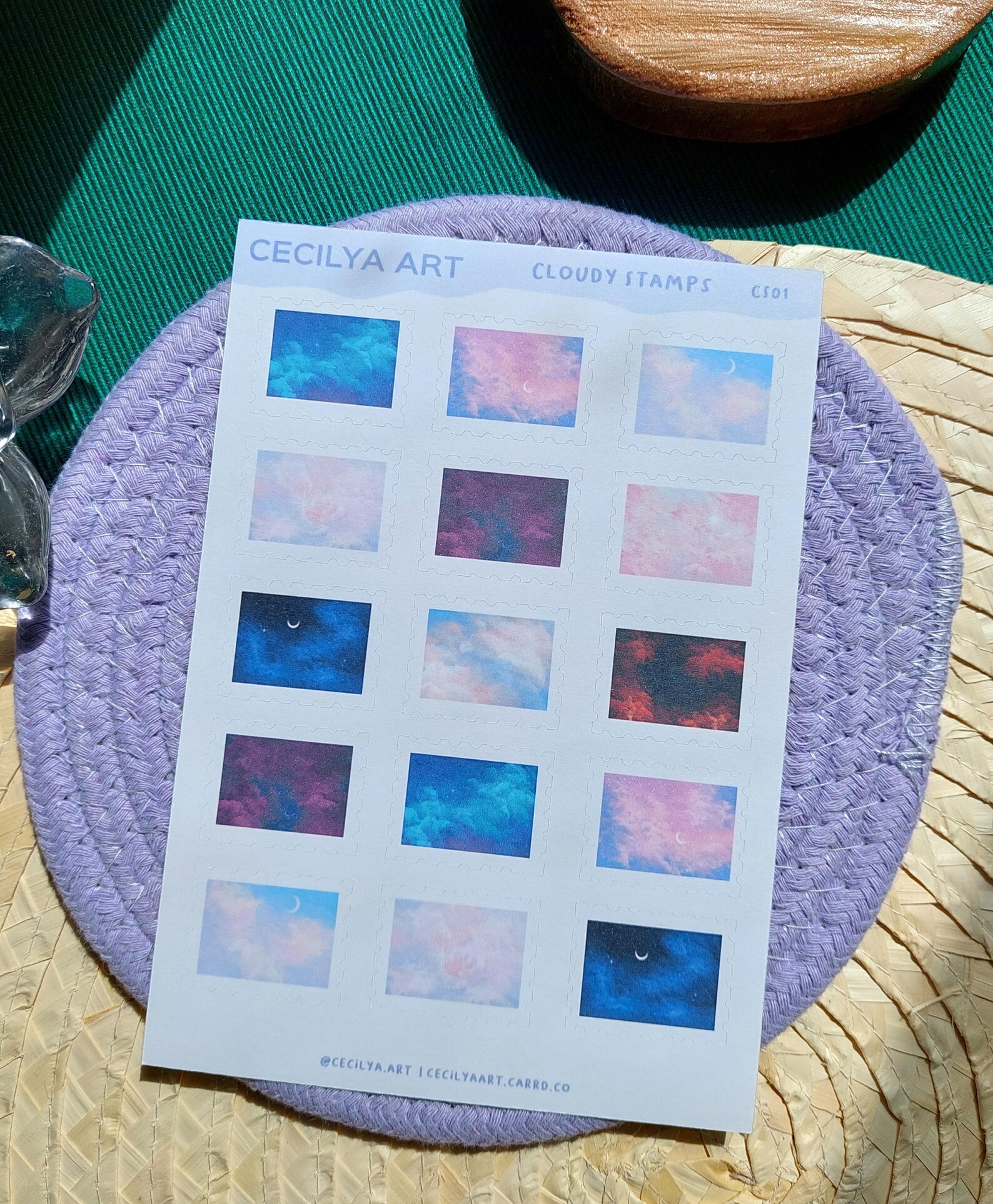 Aesthetic Cloud Stamp Stickers Sheet Sky and Moon Stickers - Etsy