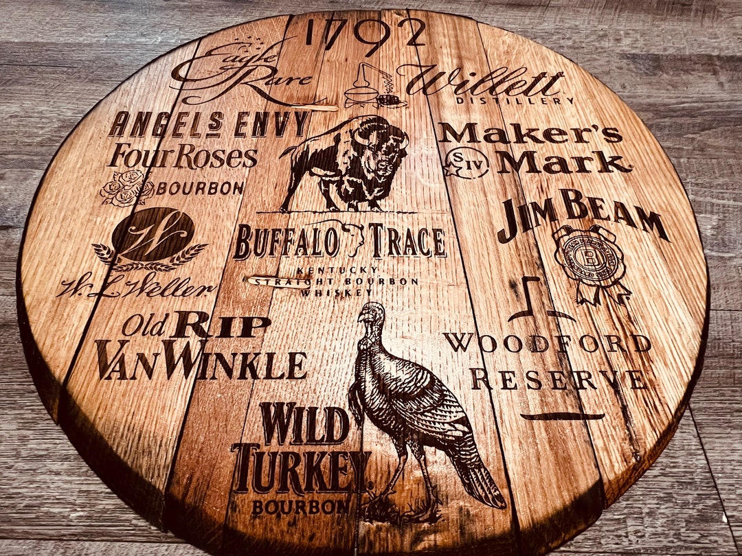 Whiskey Barrel Head That Displays Multiple Bourbon Distilleries ...