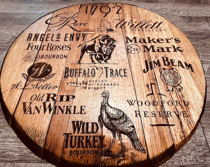 Whiskey Barrel Head That Displays Multiple Bourbon Distilleries | Bourbon Barrel Head | Rustic ...
