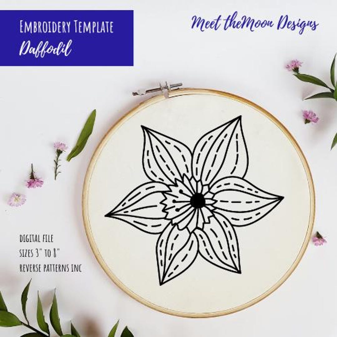 Daffodil Hand Embroidery PDF Pattern, Flower, Botanical Design, Spring ...