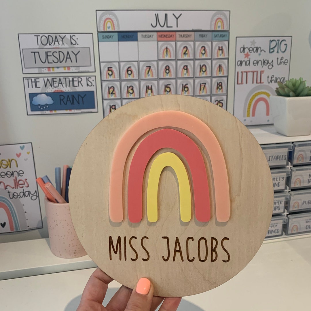 Personalised Teachers Gift - Rainbow Acrylic Name Plaque - Teacher Name ...