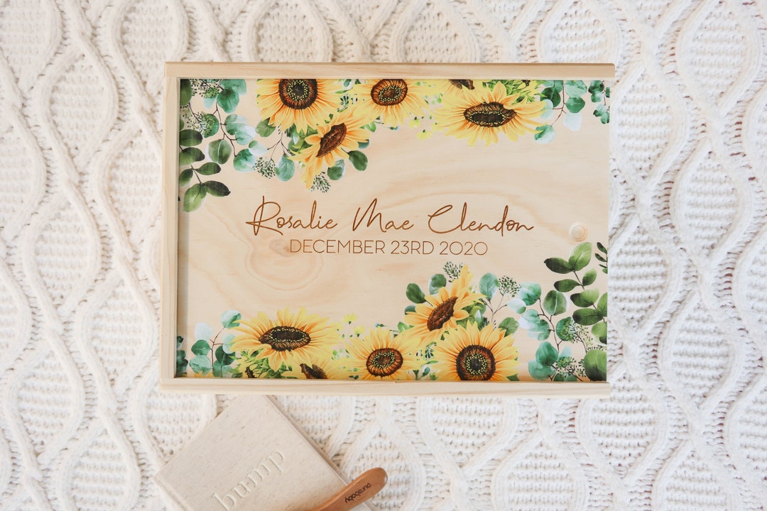 Sunflower Keepsake Box Wooden Memory Box Newborn Baby Gift - Etsy