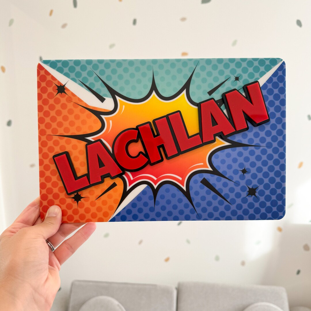 Acrylic Superhero Name Sign| Personalised Superhero Wall Sign ...
