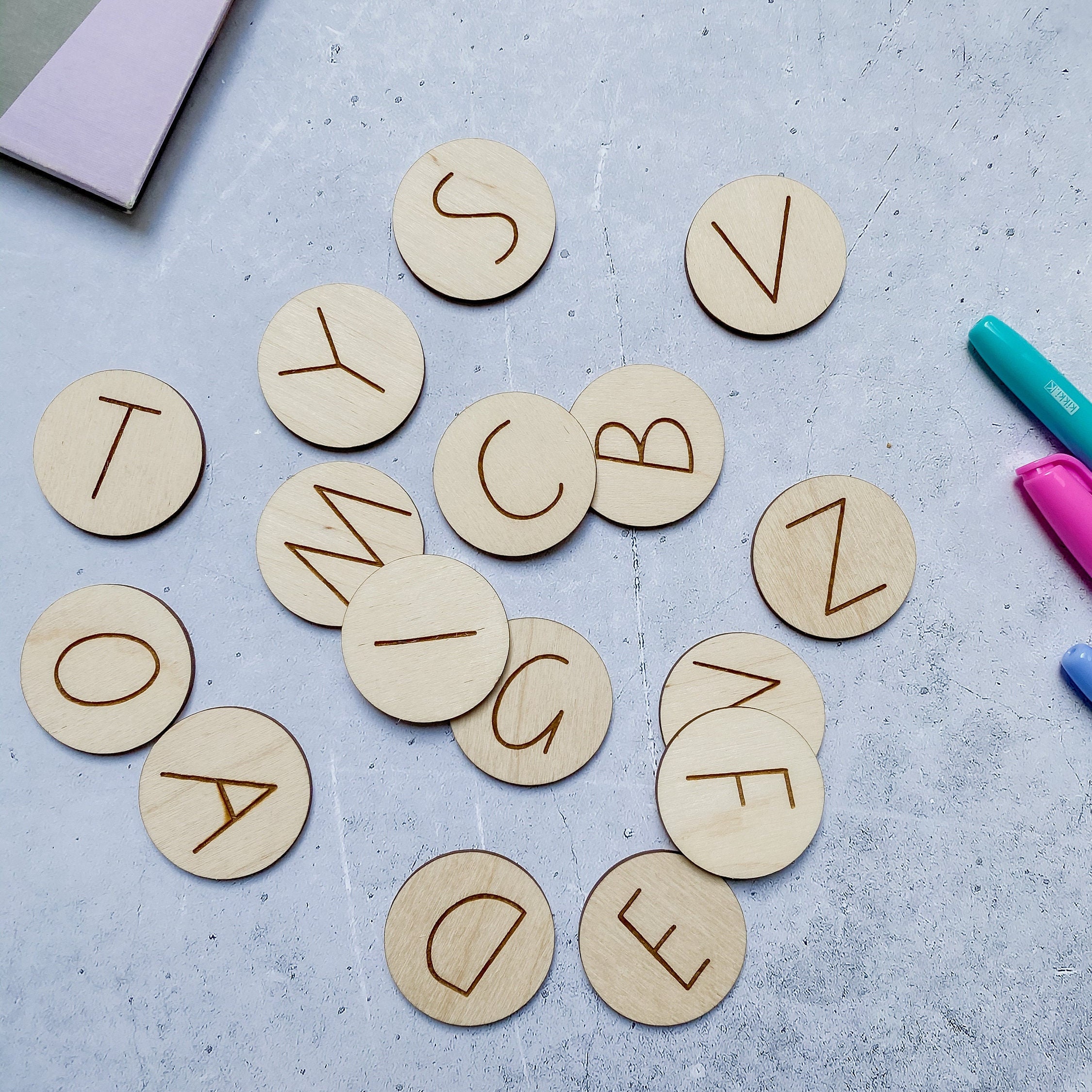 26 Wooden Alphabet Tiles - Capital Letter Alphabet Disks - Classroom ...