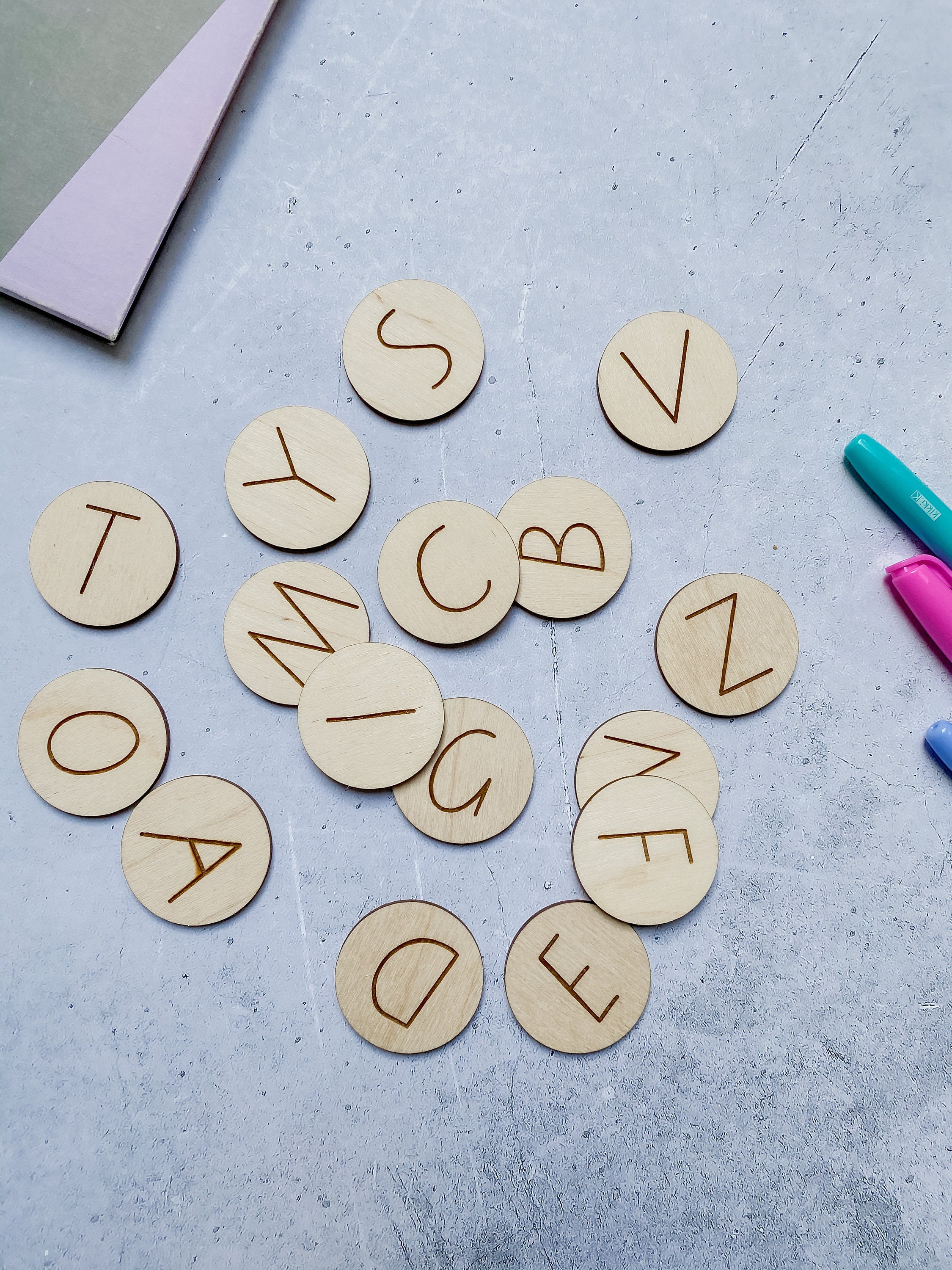 26 Wooden Alphabet Tiles Capital letter Alphabet disks | Etsy