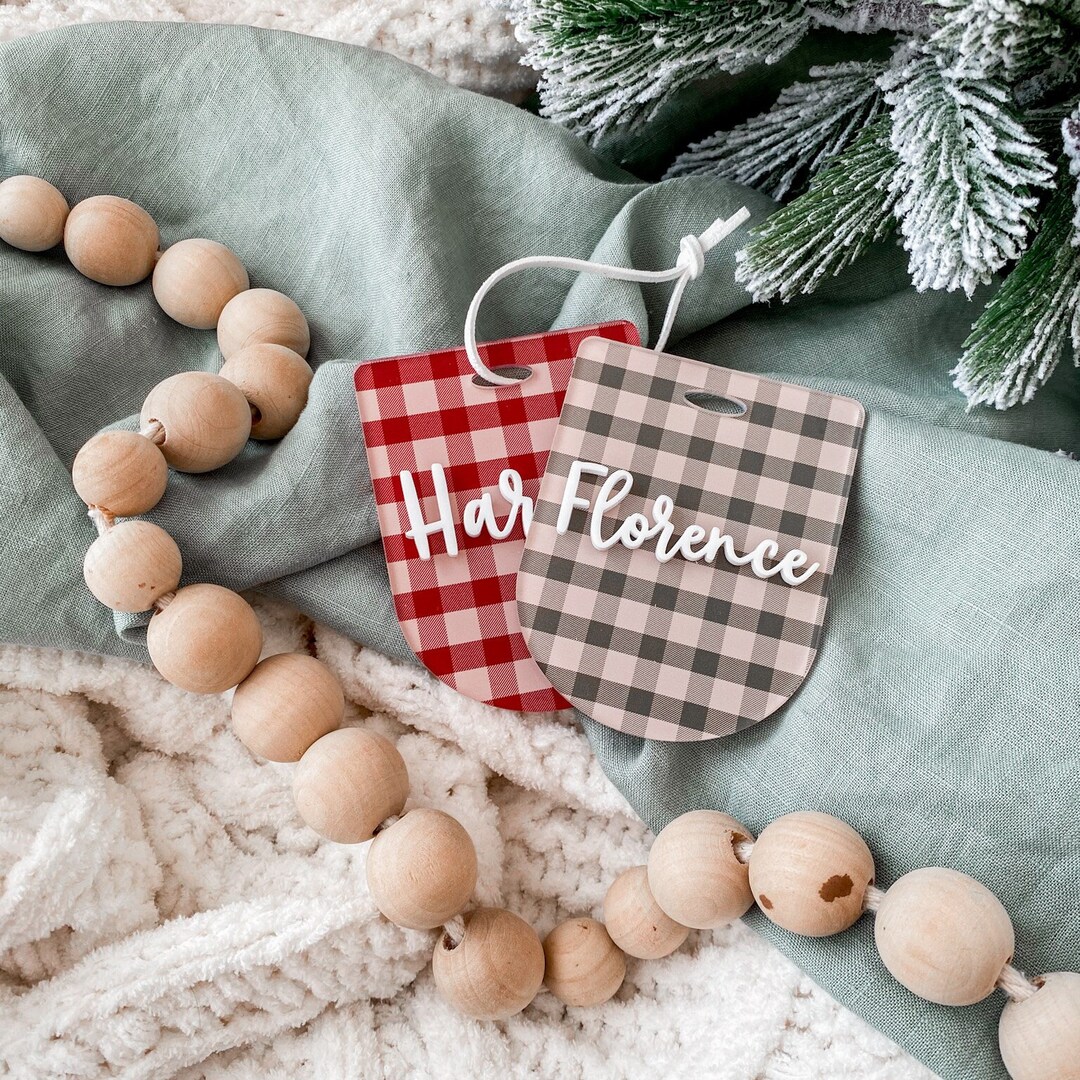 Personalised Christmas Gift Tag | Plaid Christmas Decoration | Acrylic ...