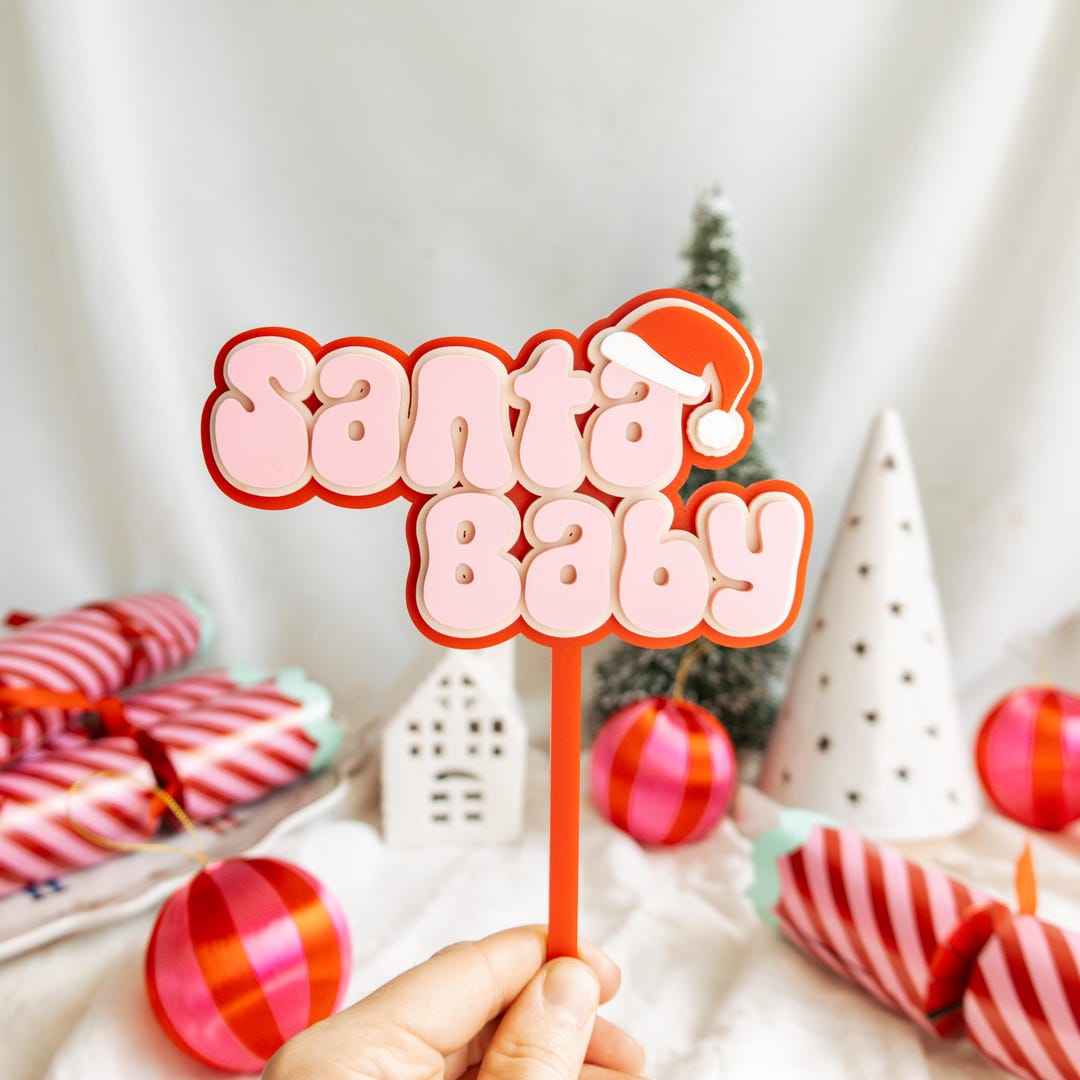 Santa Baby Christmas Cake Topper, Retro Christmas Cake Decoration, Pink ...