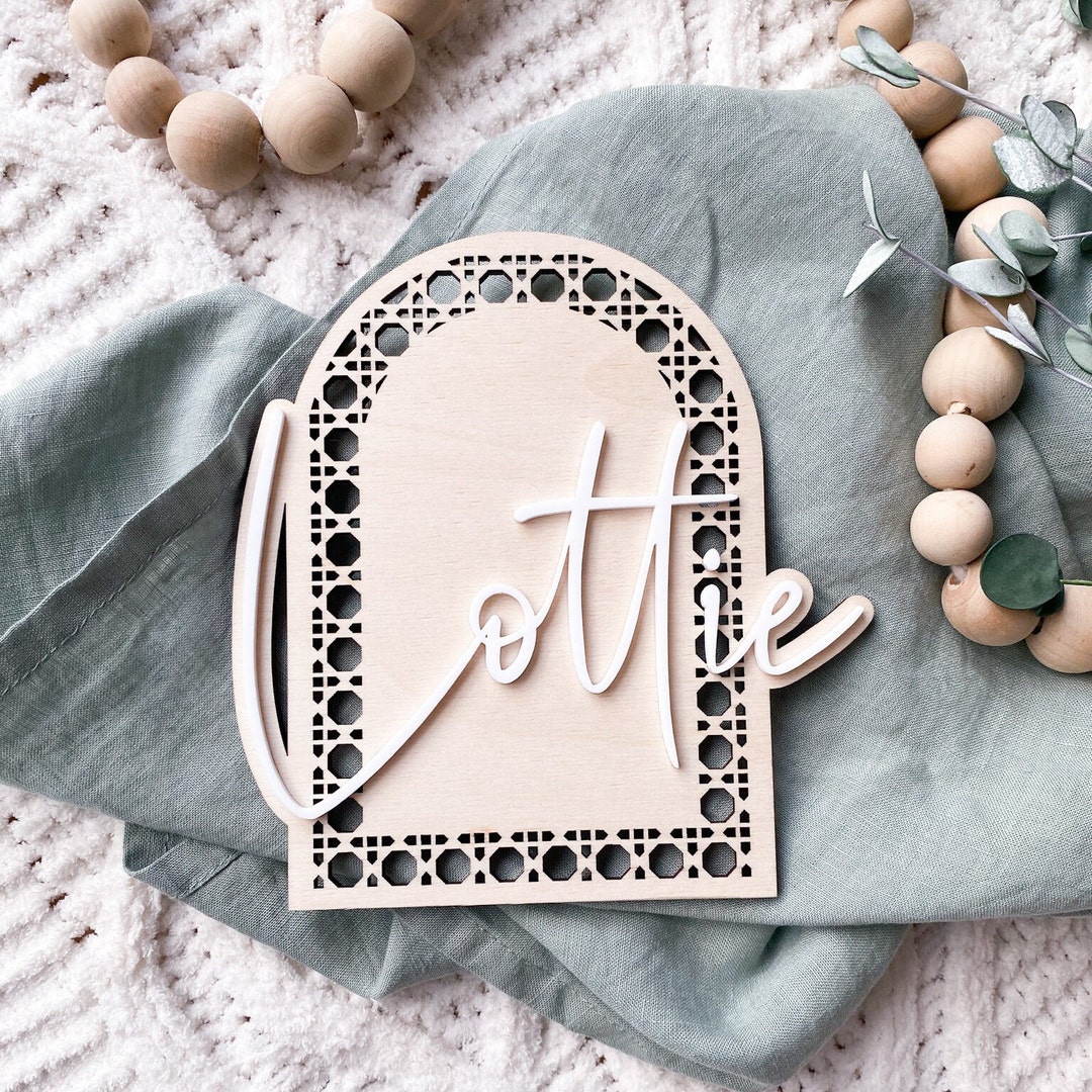 Wooden Rattan Name Plaque| Baby Arrival Plaque | Birth Announcement ...