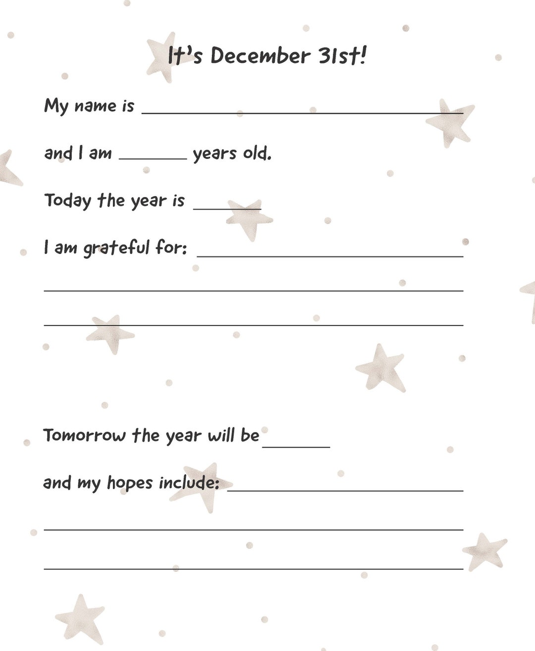 New Years Eve Printable Gratitude Sheet - Etsy