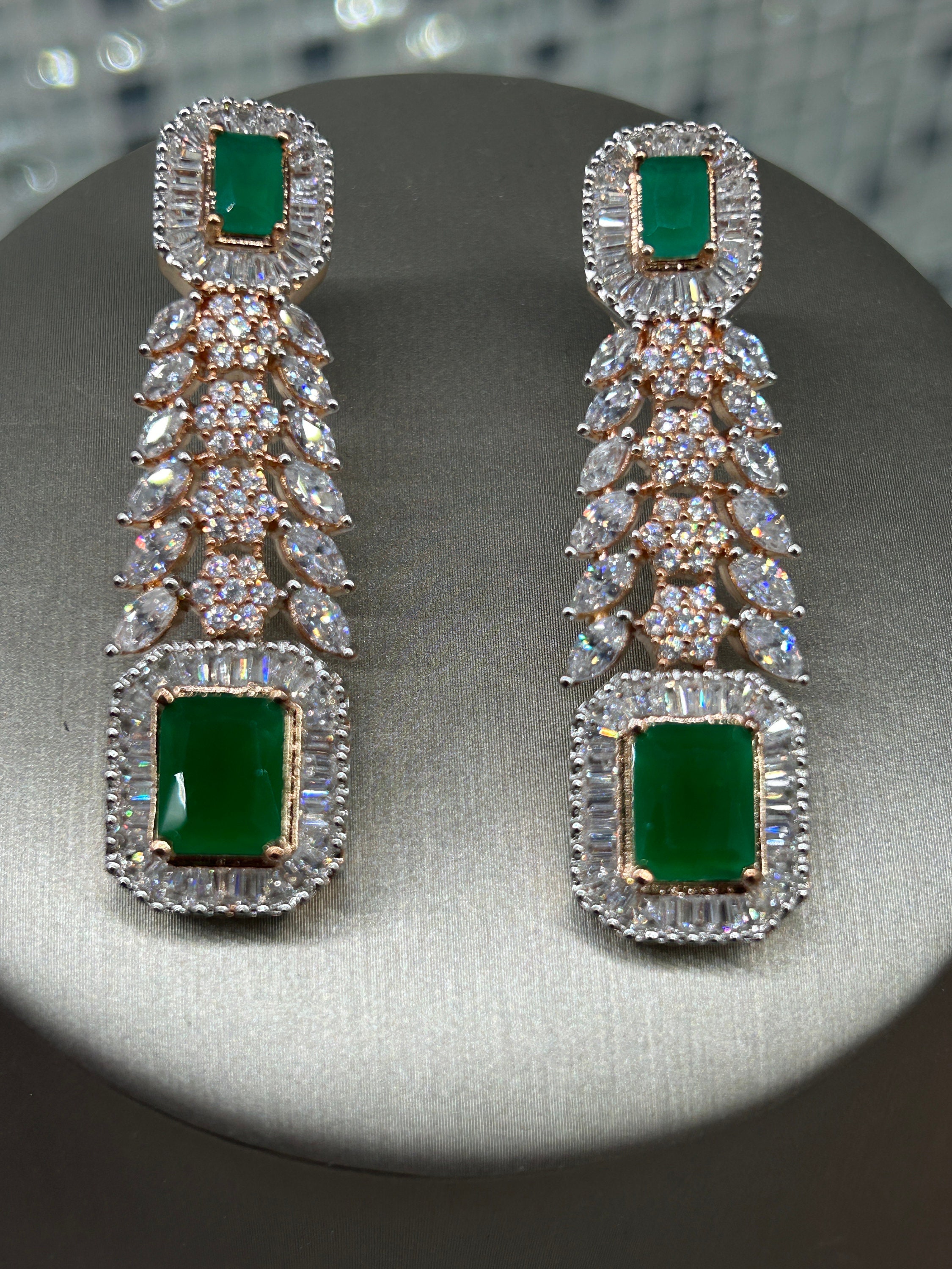 Rose Gold and Emerald Deep Necklace and Earrings Rose Gold Green ...