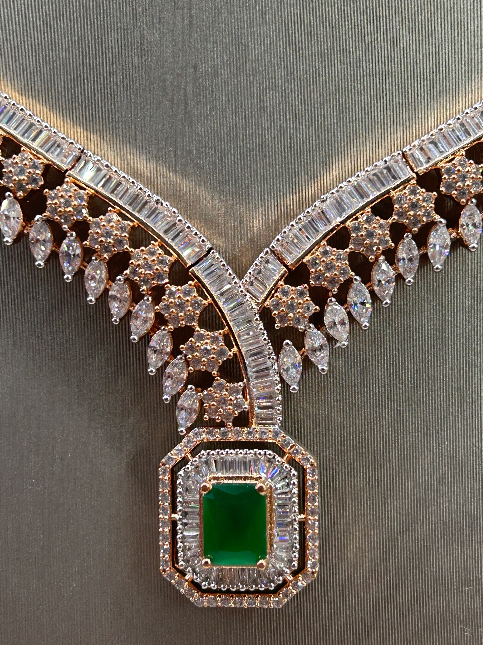 Rose Gold and Emerald Deep Necklace and Earrings Rose Gold Green ...