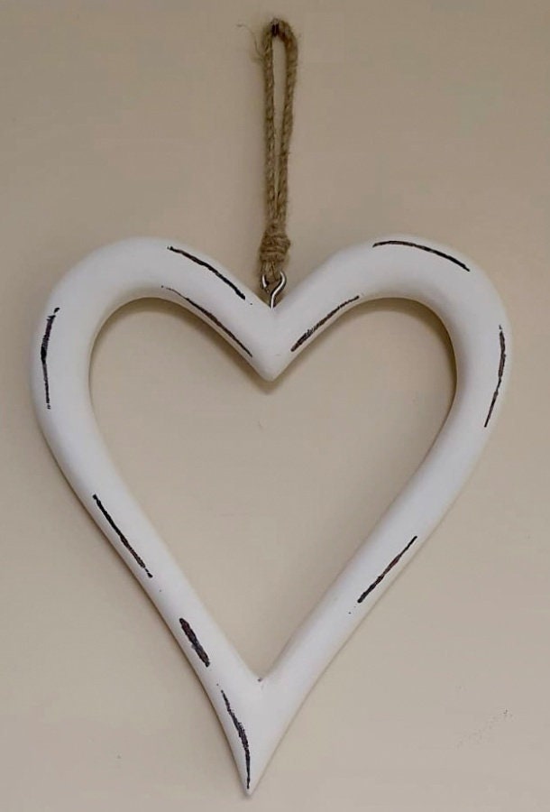 Wooden White Heart Small 16cm | Etsy