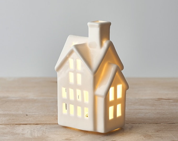 White Ceramic House With LED Lights 12.5cm - Etsy