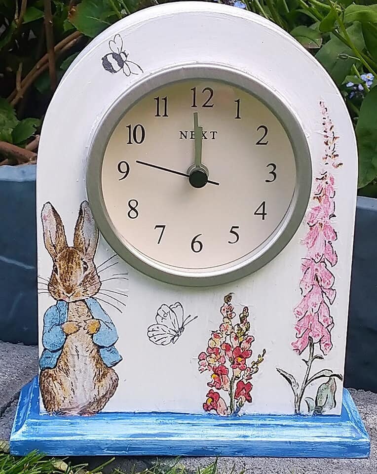 Handpainted and collaged wooden Peter Rabbit clock | Etsy
