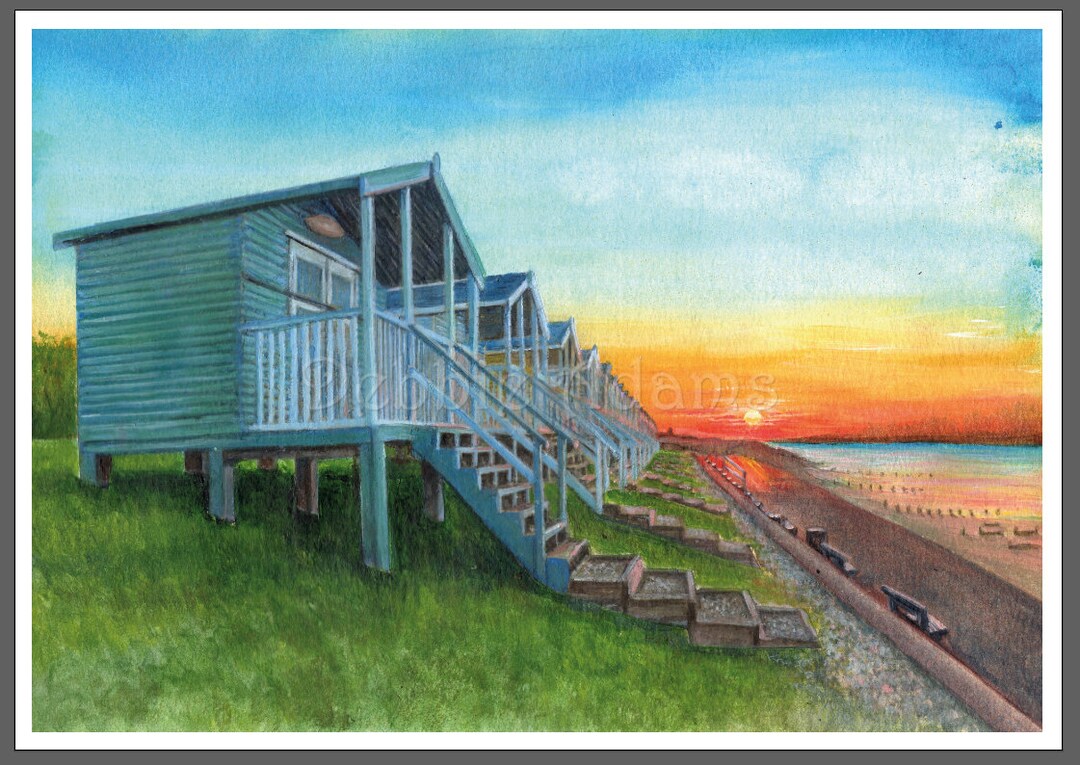 Limited Edition A4 Mounted Print of a Mixed Media Painting of Beach ...