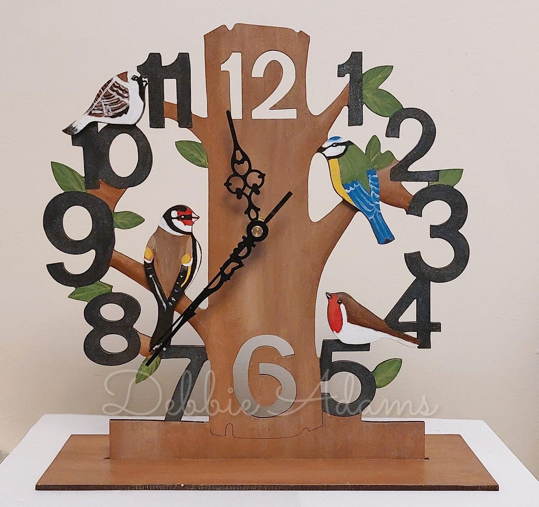 Hand Painted Wooden Garden Bird Mantel Clock, With Robin, Blue Tit ...