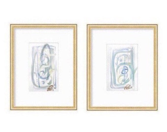 Abstract Watercolor Painting Pair, Mixed Media, 6”x8”, Mat Size 11" X ...