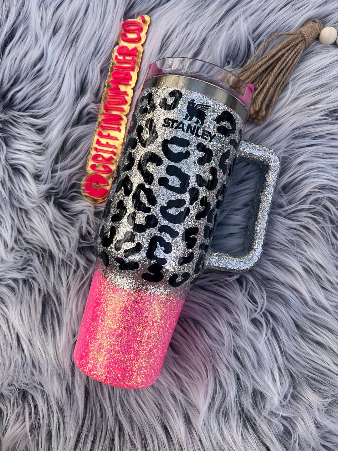 40oz 30oz Leopard SILVER HOT PINK Cheetah Glitter Authentic Stanley ...