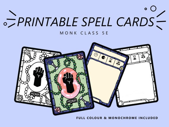 Printable Monk Blank Spell Cards Dnd 5e Full Colour - Etsy