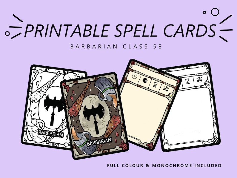 Printable Blank Barbarian Spell Cards Dnd 5e Full Colour Fillable PDF ...