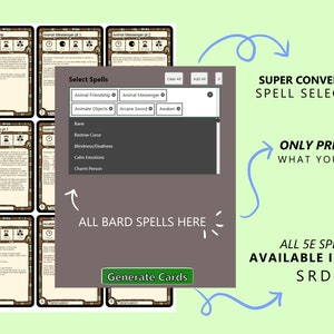 All 5E Spells | Bard Spell Cards | Dnd 5e | Full Colour | Printable - Etsy