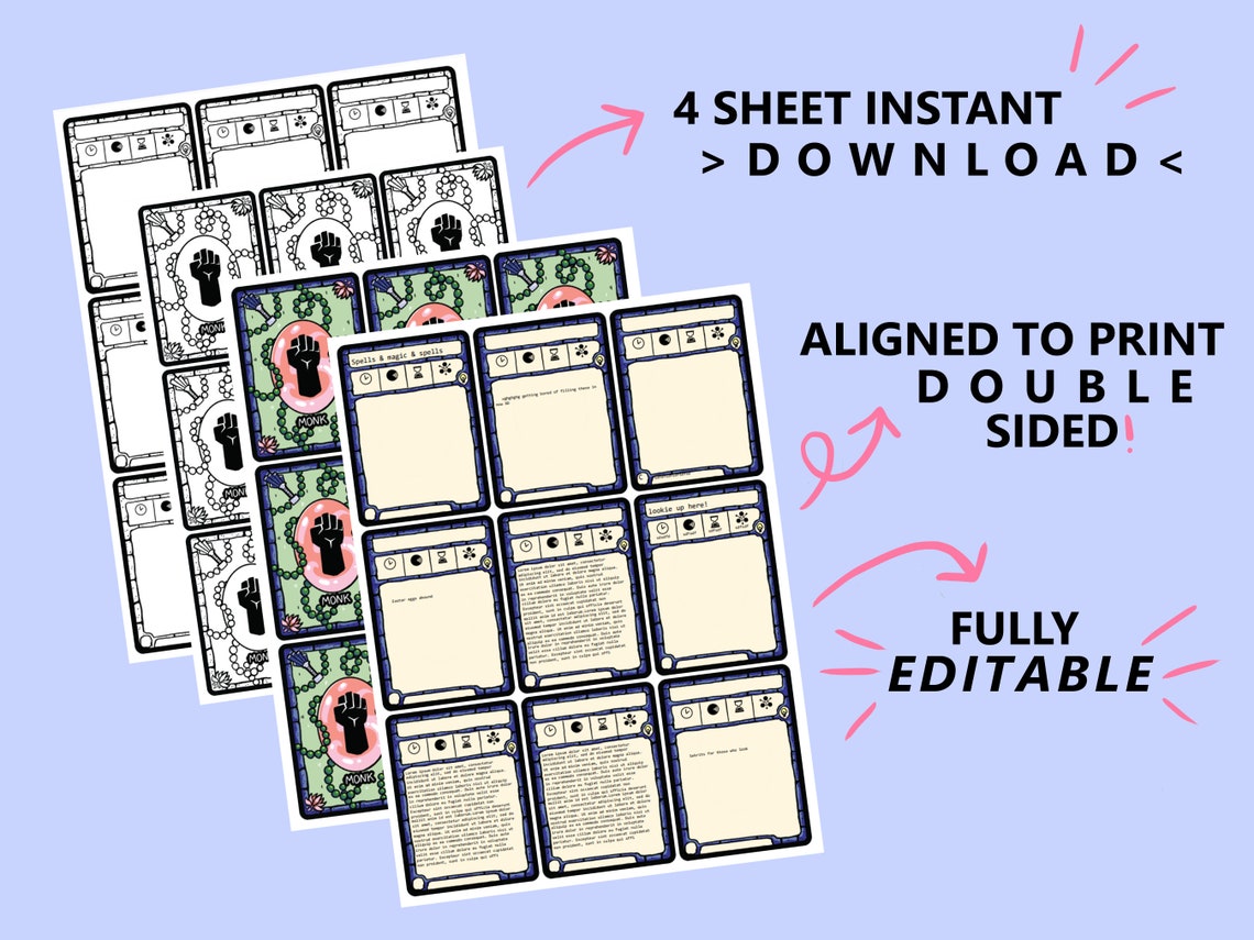 Printable Monk Blank Spell Cards - Dnd 5e - Full Colour - Fillable PDF ...